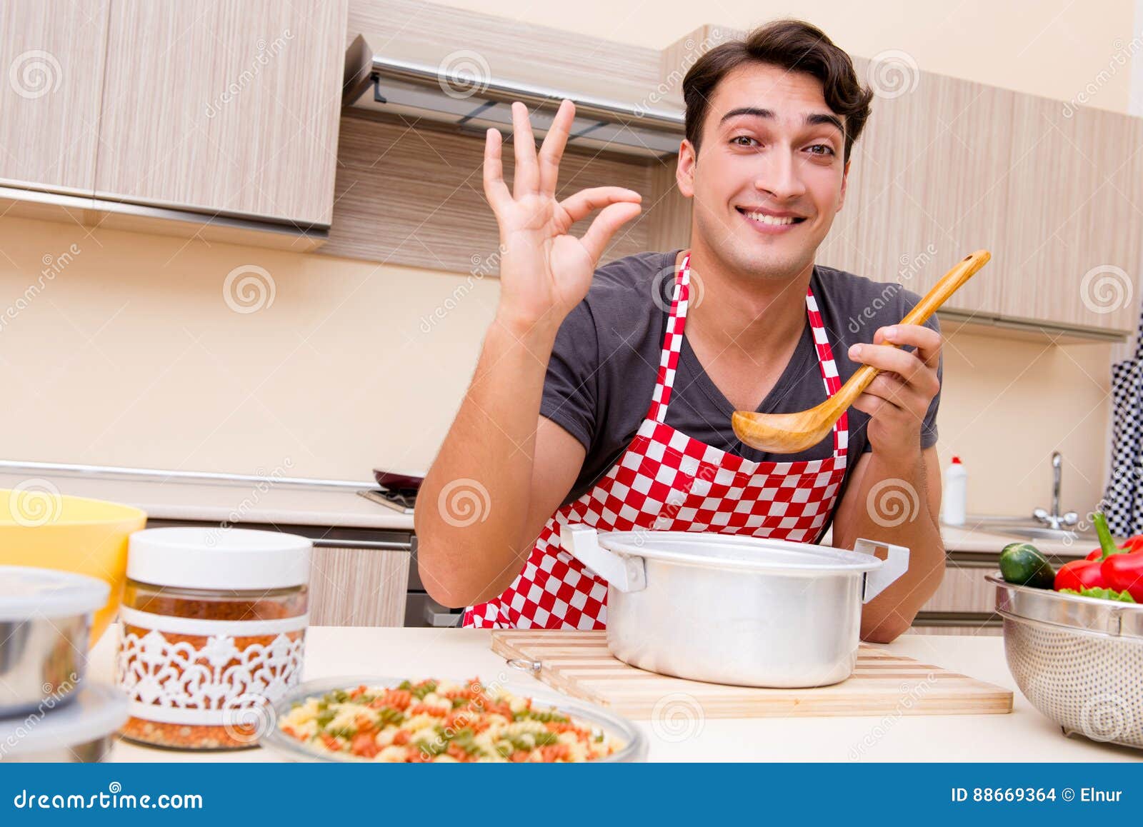 The Man Male Cook Preparing Food in Kitchen Stock Photo - Image of male ...