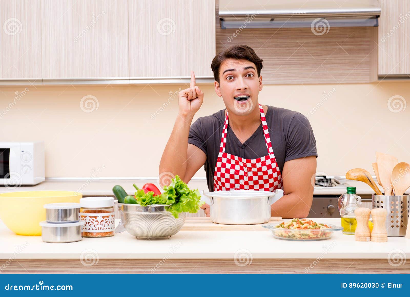 The Man Male Cook Preparing Food in Kitchen Stock Photo - Image of male ...