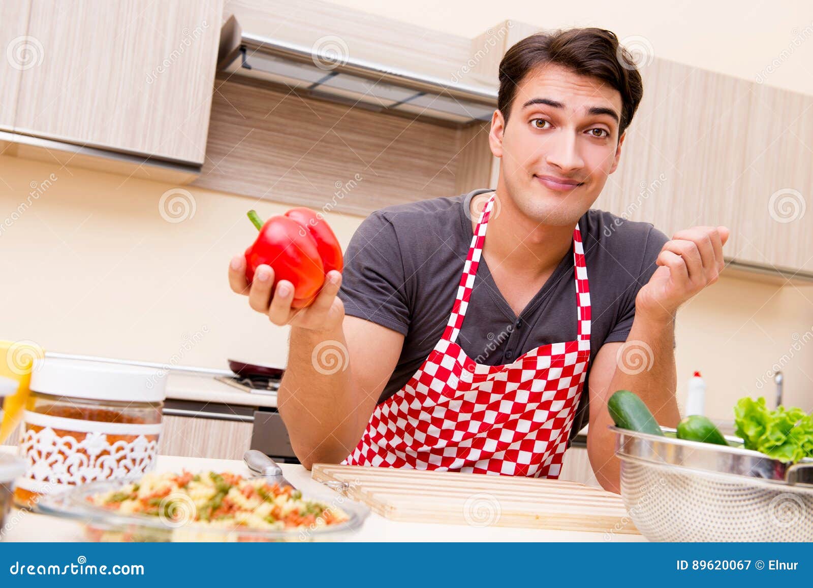 The Man Male Cook Preparing Food in Kitchen Stock Image - Image of food ...