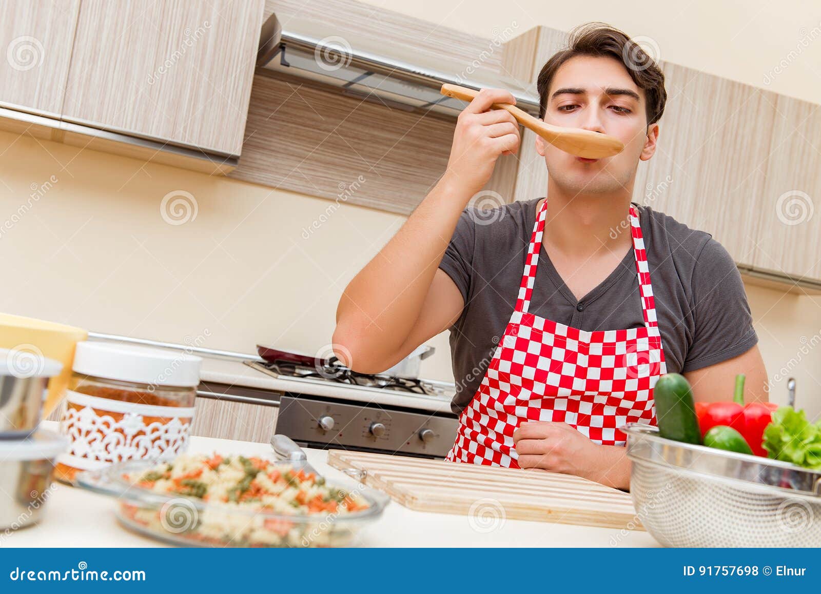 The Man Male Cook Preparing Food in Kitchen Stock Photo - Image of ...