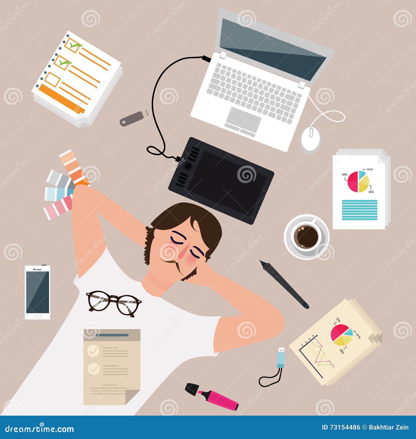 Man Male Designer Worker Enjoy after Work Take a Rest Sleep Around ...