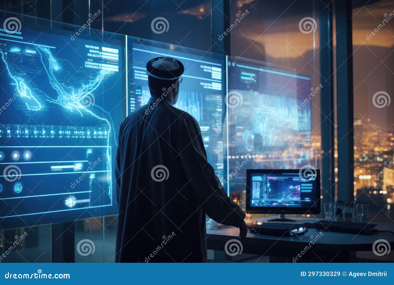 System Man Internet Computer Technology Room Information Screen Monitor ...