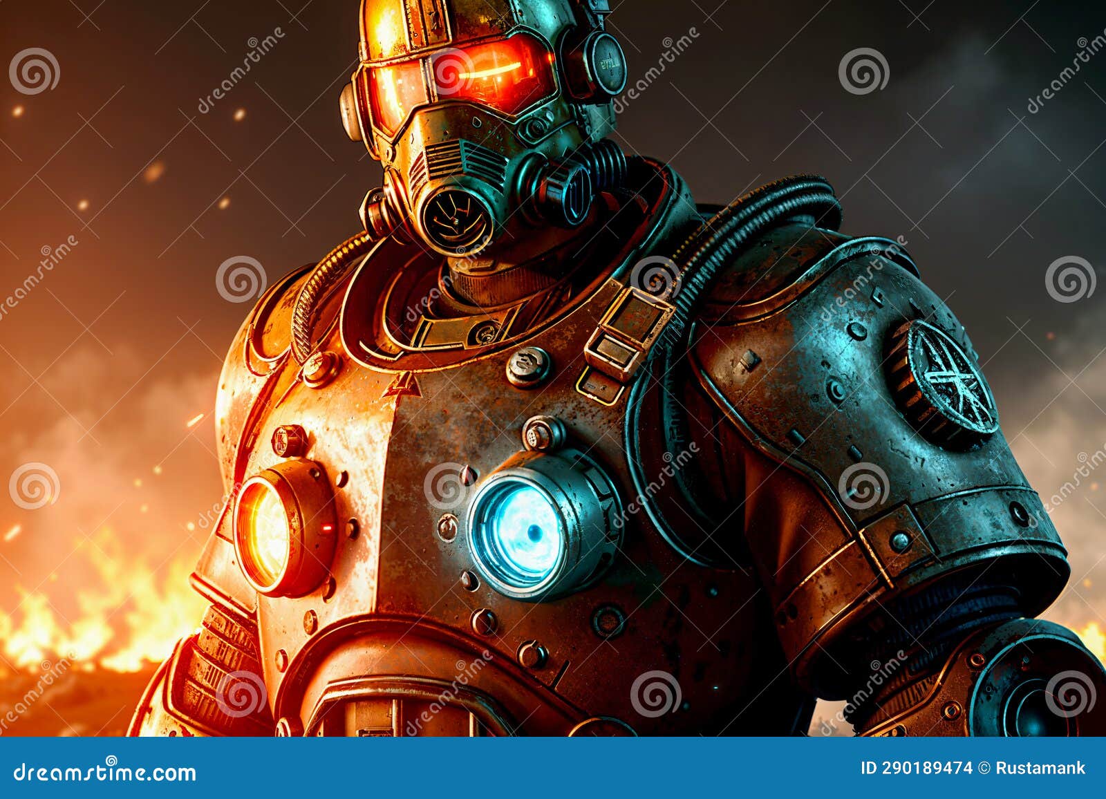 A Man in a Man in a Protective Armor Suit in a Dangerous Radioactive ...