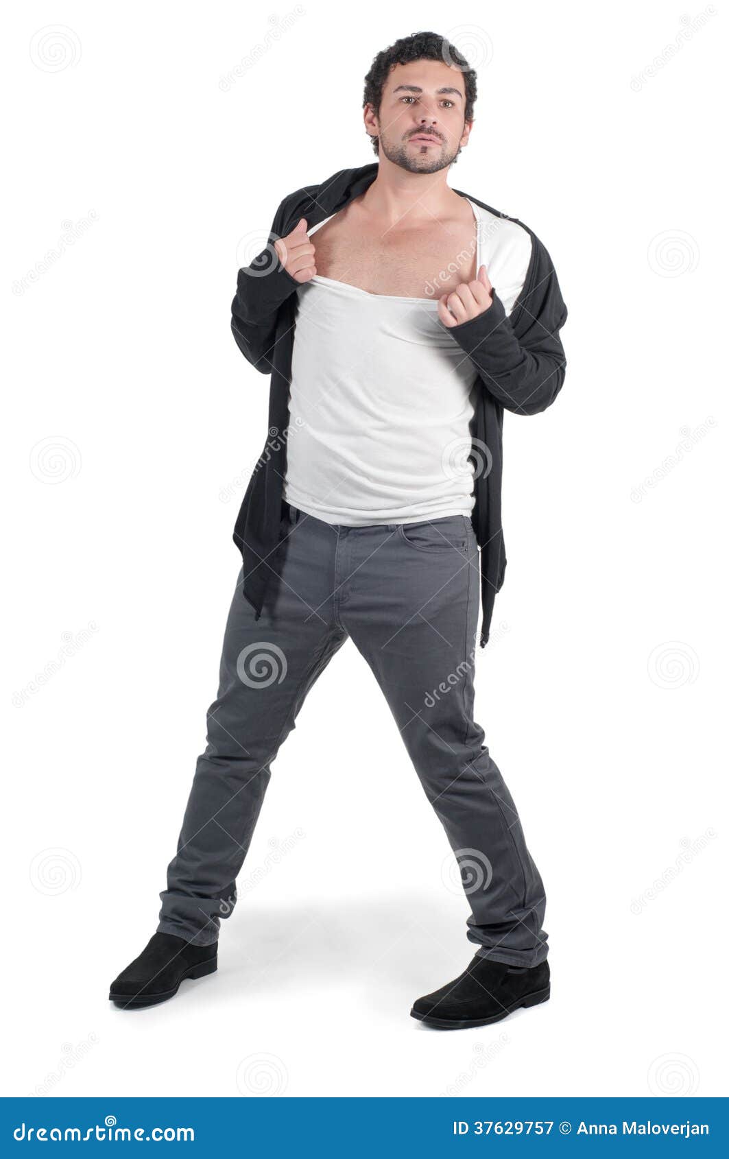 Man man ripping his shirt stock image. Image of portrait - 37629757