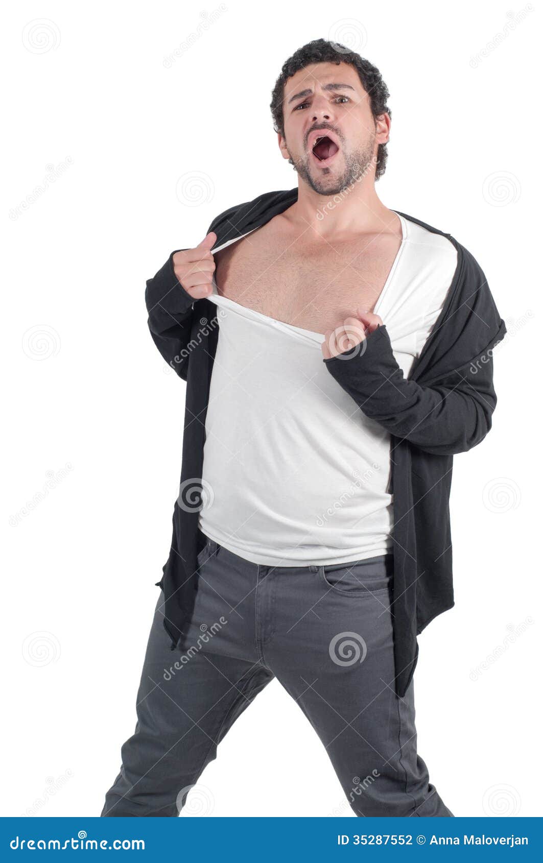 Man man ripping his shirt stock photo. Image of male - 35287552