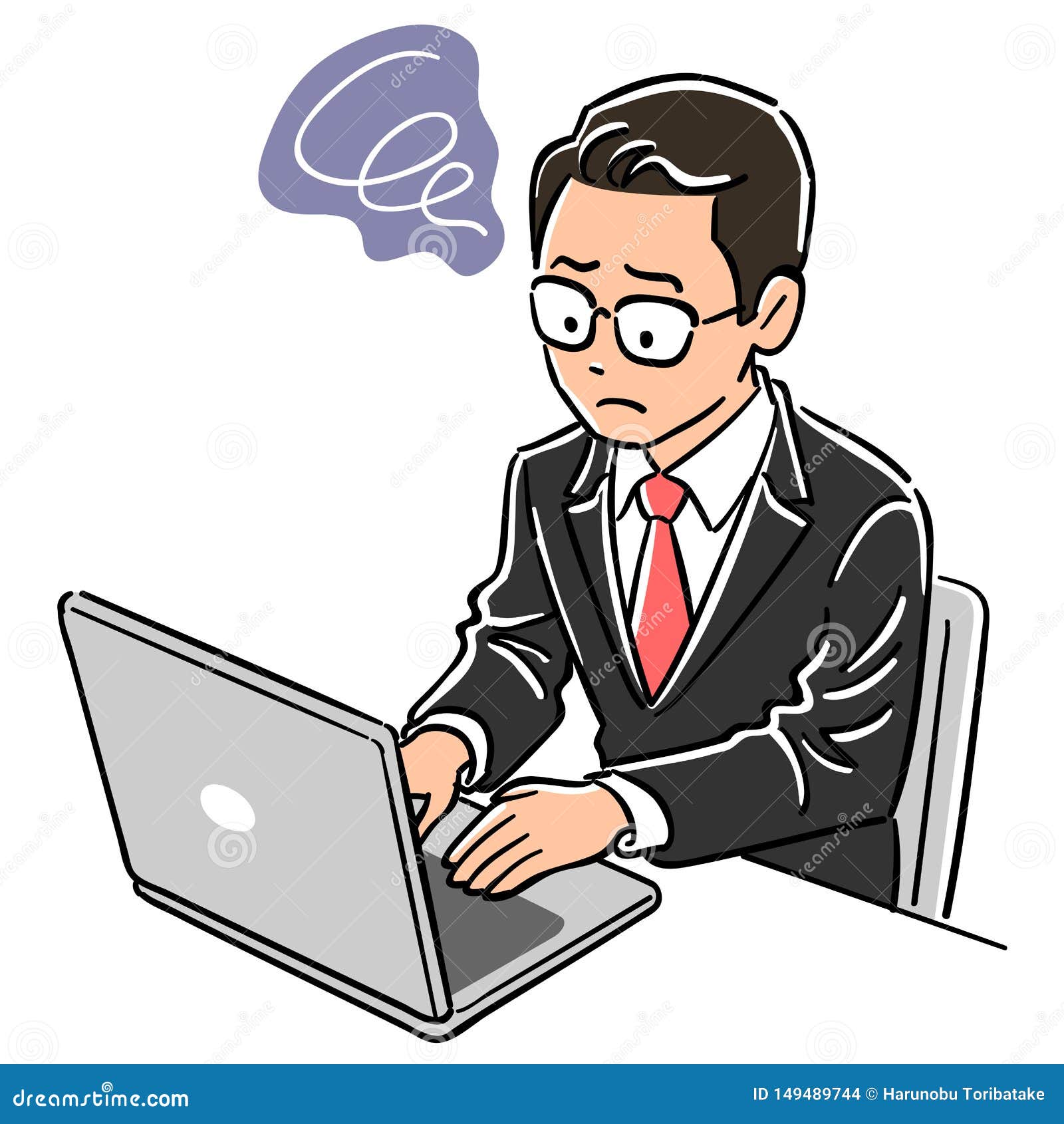 A Man In A Suit Who Operates A Laptop Smiles Cartoon Vector ...