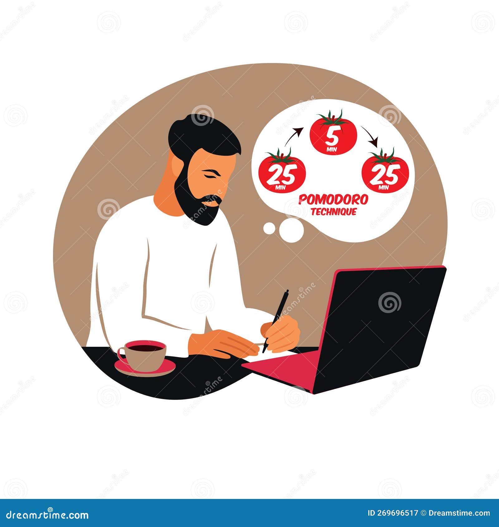 Man Manager Working With Computer Using Time Management Pomodoro