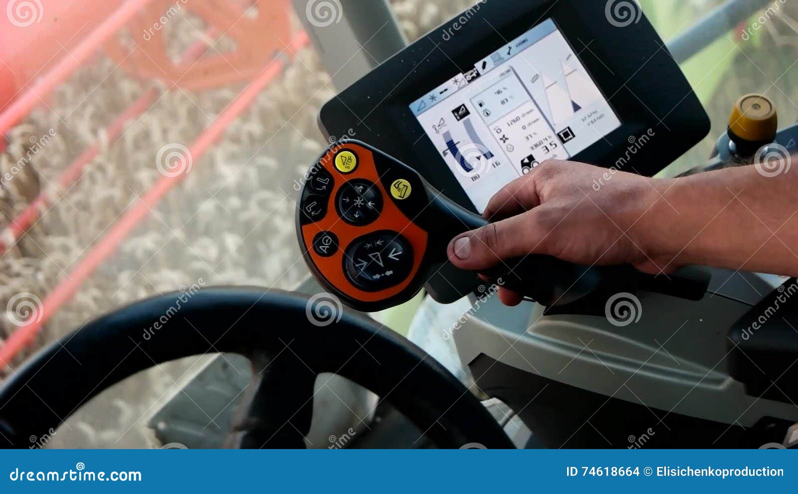 Man Manages Harvester Combine Harvester with a Control Panel Stock ...