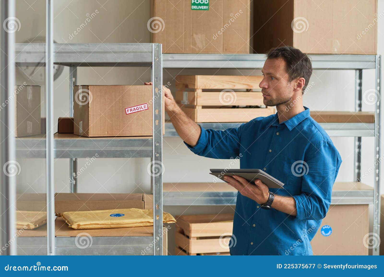 Man Managing Warehouse stock image. Image of shipping - 225375677