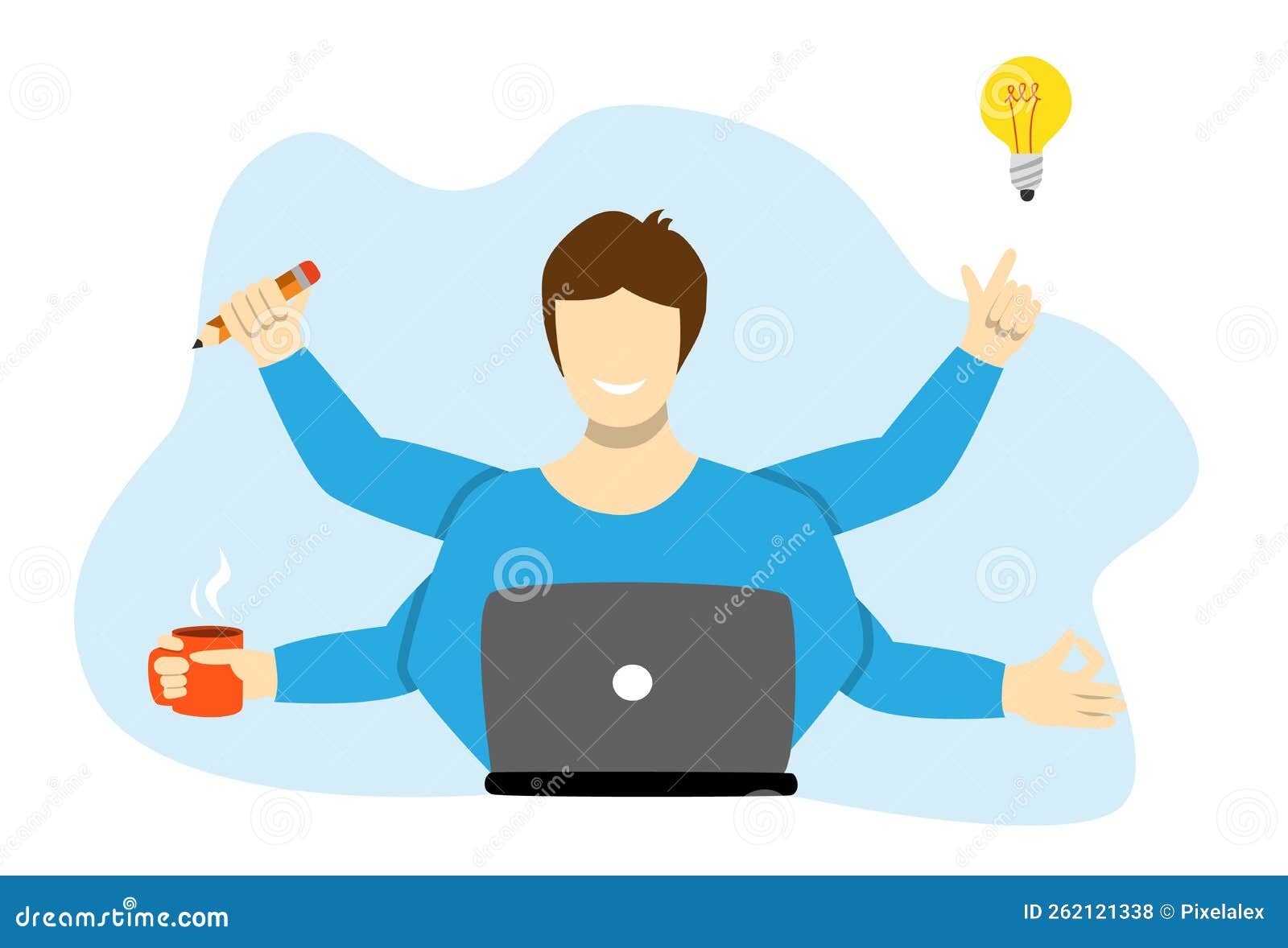 Man of Many Hands. Multitasking Concept Stock Vector - Illustration of ...