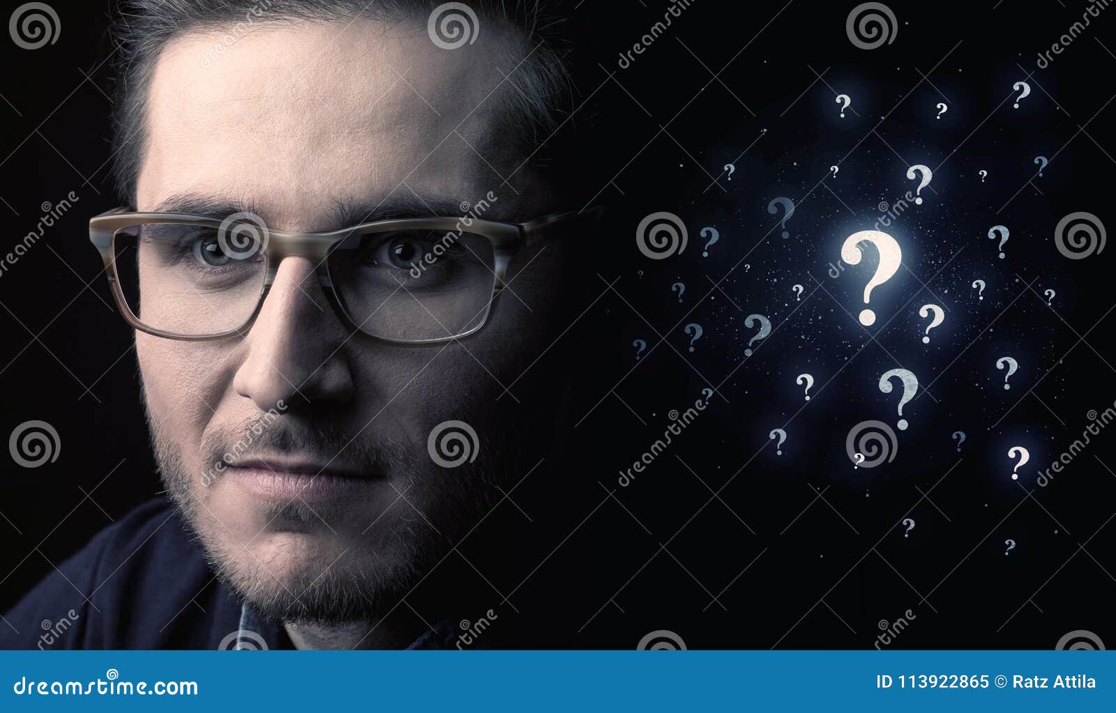 Man with Many Question Mark Near Him Stock Image - Image of head ...