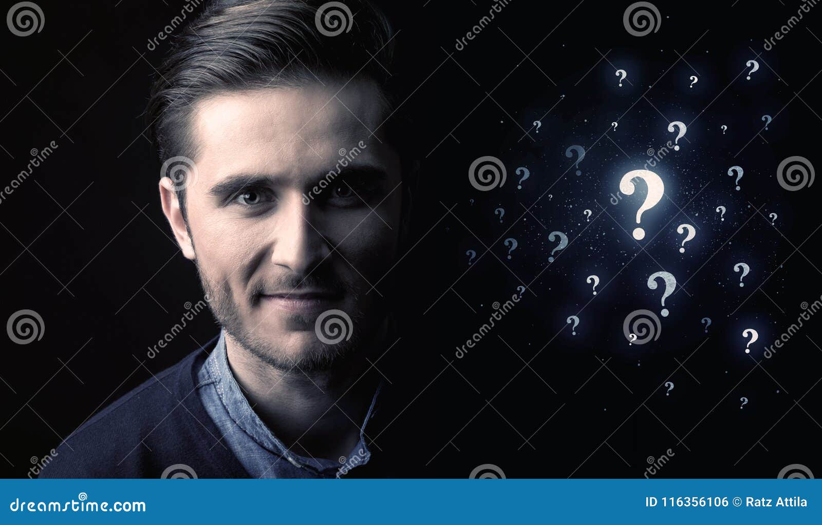 Man with Many Question Mark Near Him Stock Photo - Image of adult ...