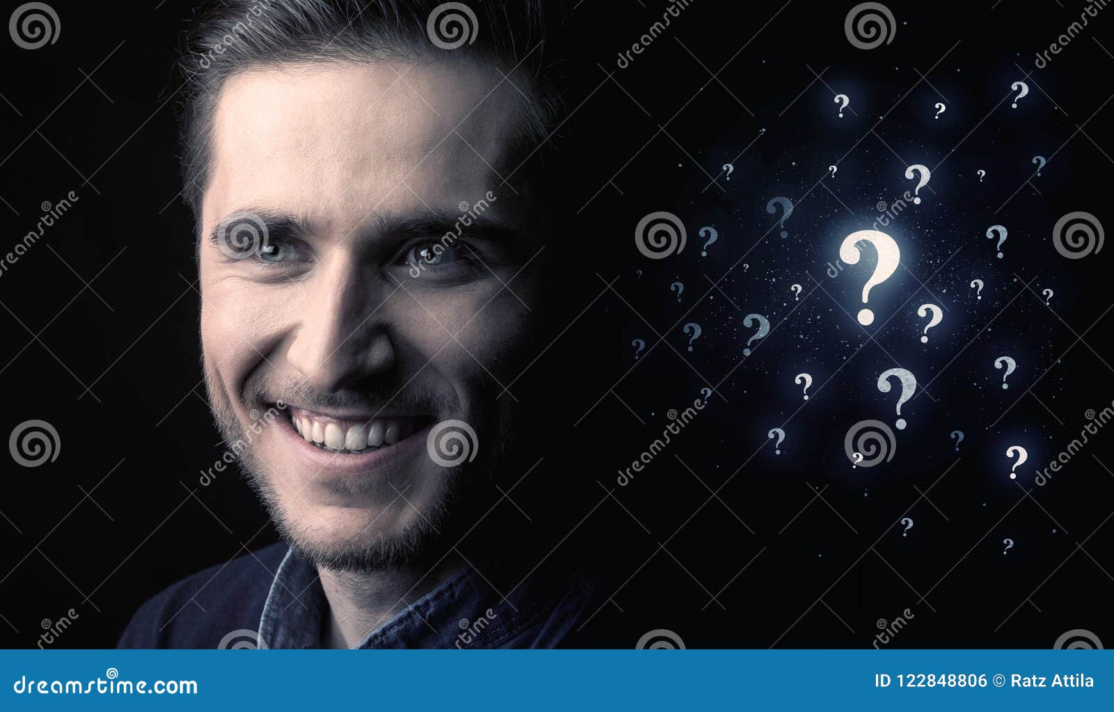 Man with Many Question Mark Near Him Stock Photo - Image of looking ...