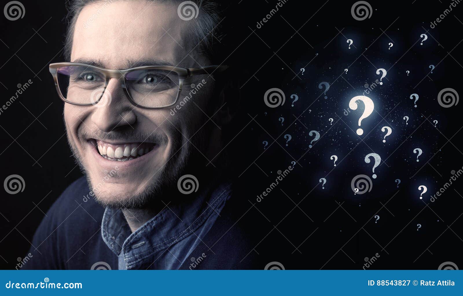 Man with Many Question Mark Near Him Stock Image - Image of confident ...