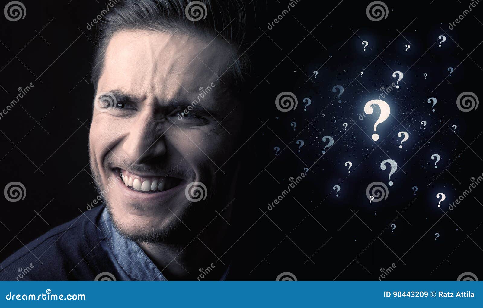 Man with Many Question Mark Near Him Stock Image - Image of model ...