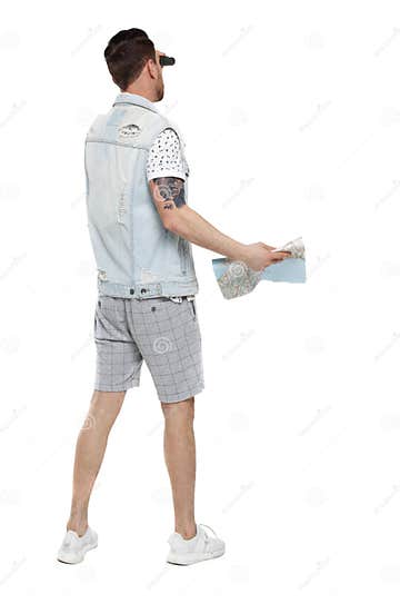 Man with a map. Back view stock image. Image of travel - 145733773