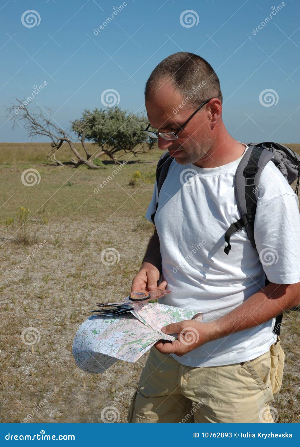Man with Map and Compas - Orienteering Outdoors Stock Image - Image of ...