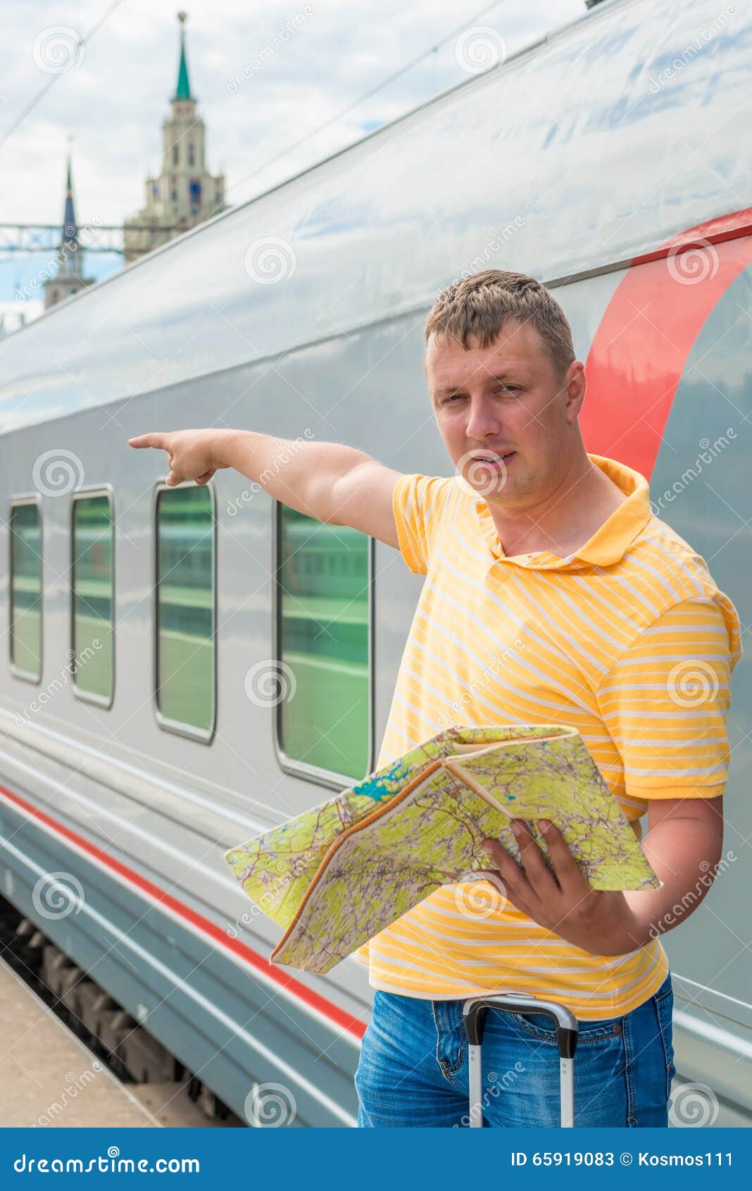 Man with a Map in Hand Shows the Direction Stock Image - Image of ...
