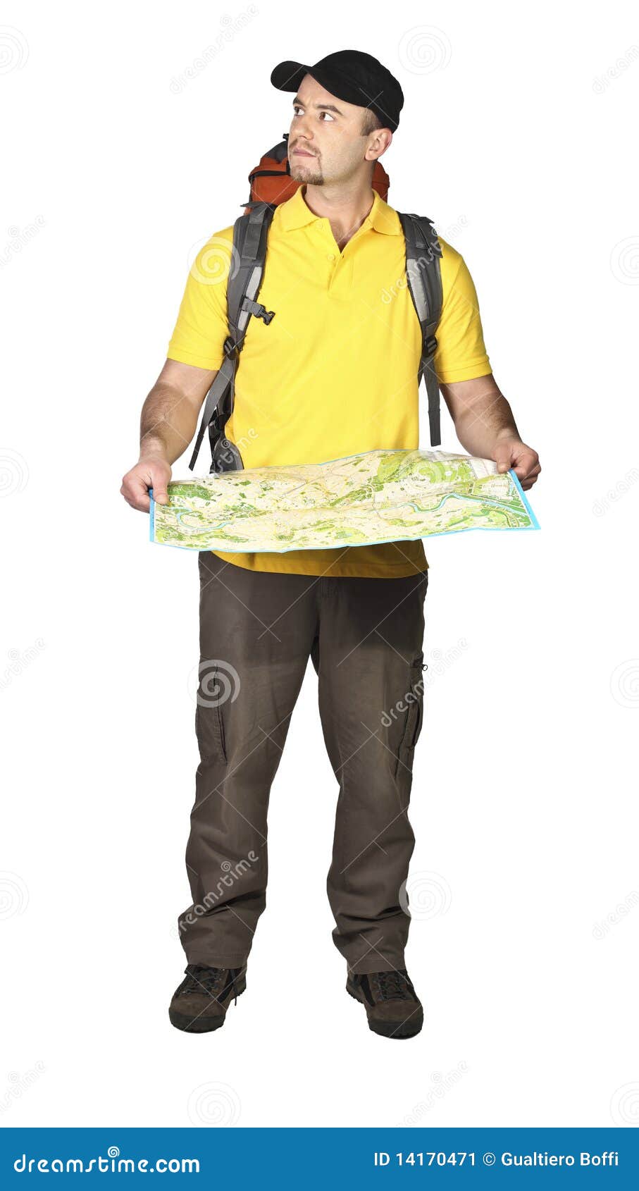 Man with map isolated stock image. Image of person, activity - 14170471