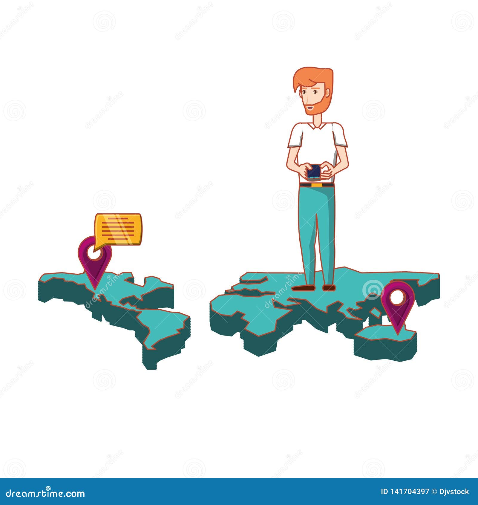 Man in Map with Smartphone and Set Icons Stock Vector - Illustration of ...