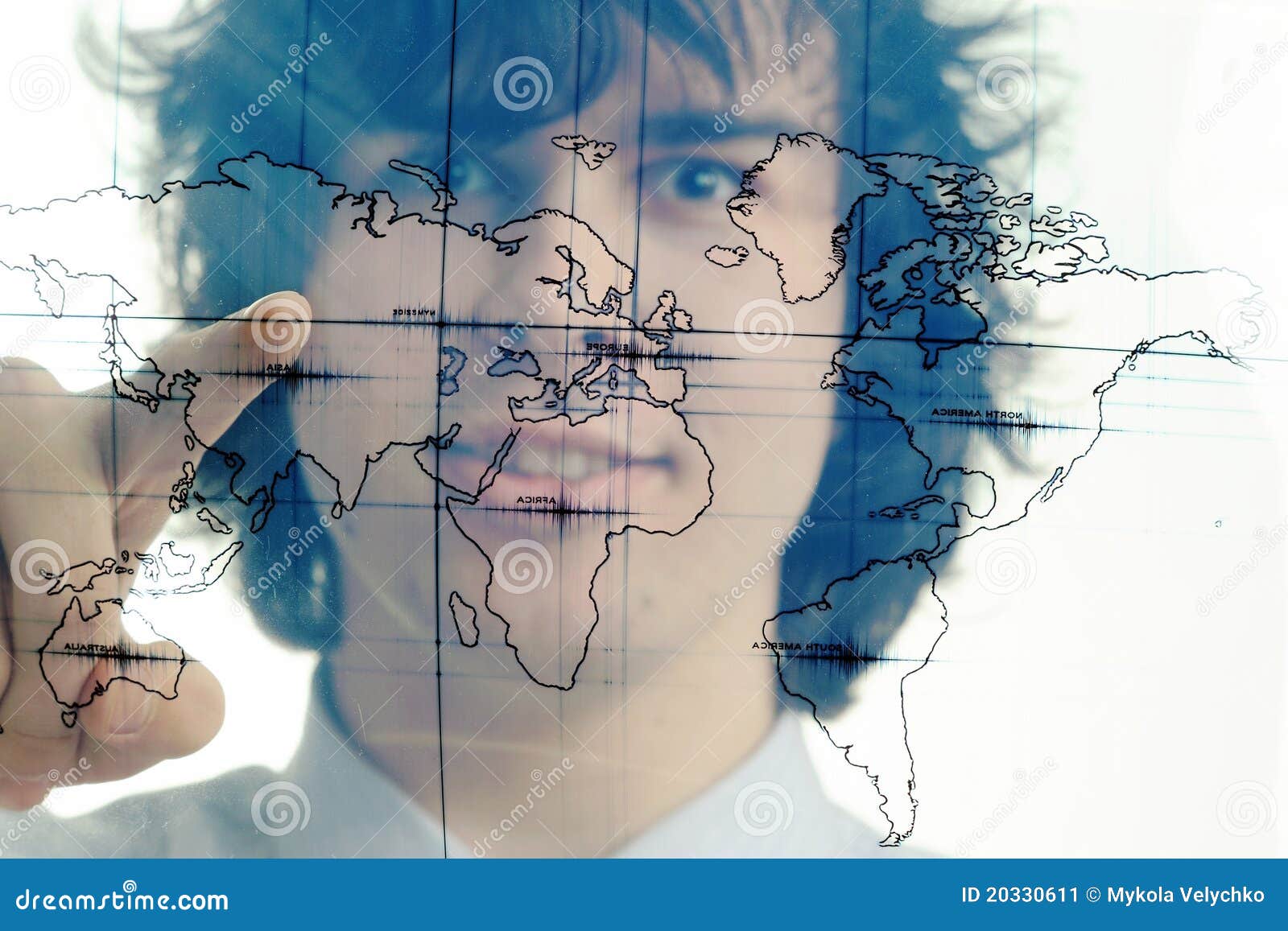 Man with map of the world stock image. Image of display - 20330611