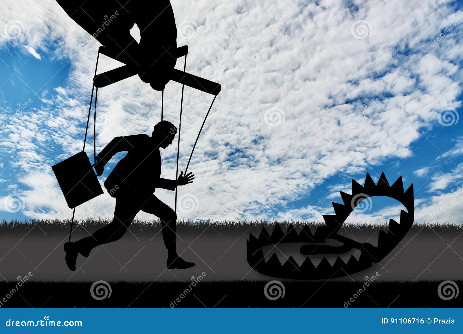 Man Marionette Running into a Trap Stock Photo - Image of hand ...