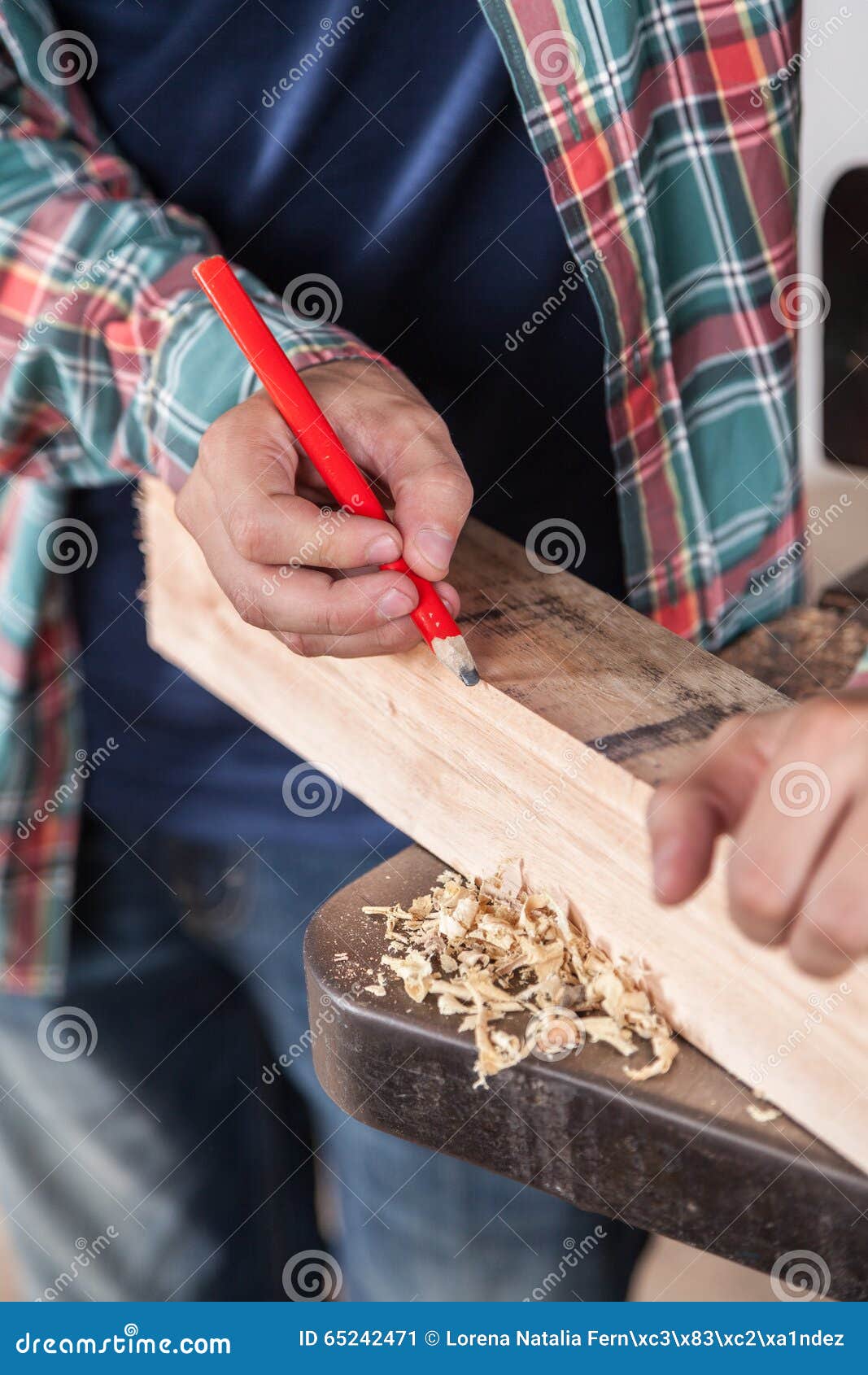 Man Marking Wood with a Pencil Stock Image - Image of model, working ...