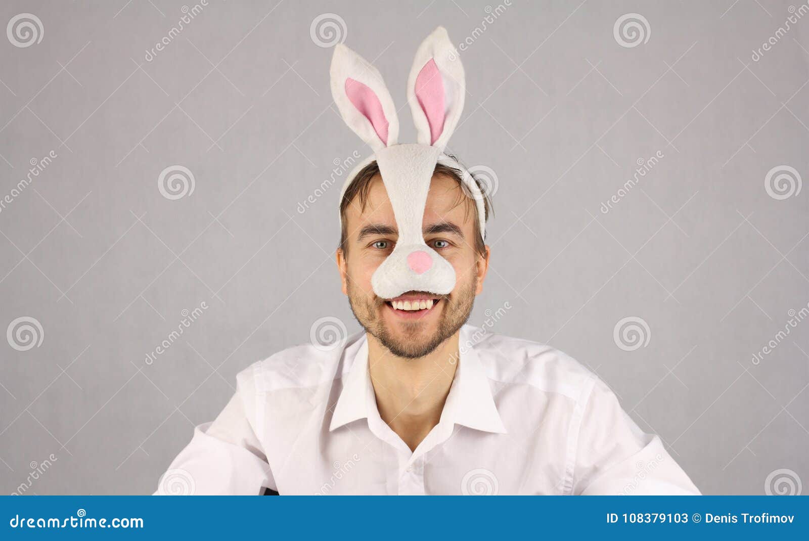 Man in the Mask Easter Rabbit Looking at Camera and Smile Stock Image ...