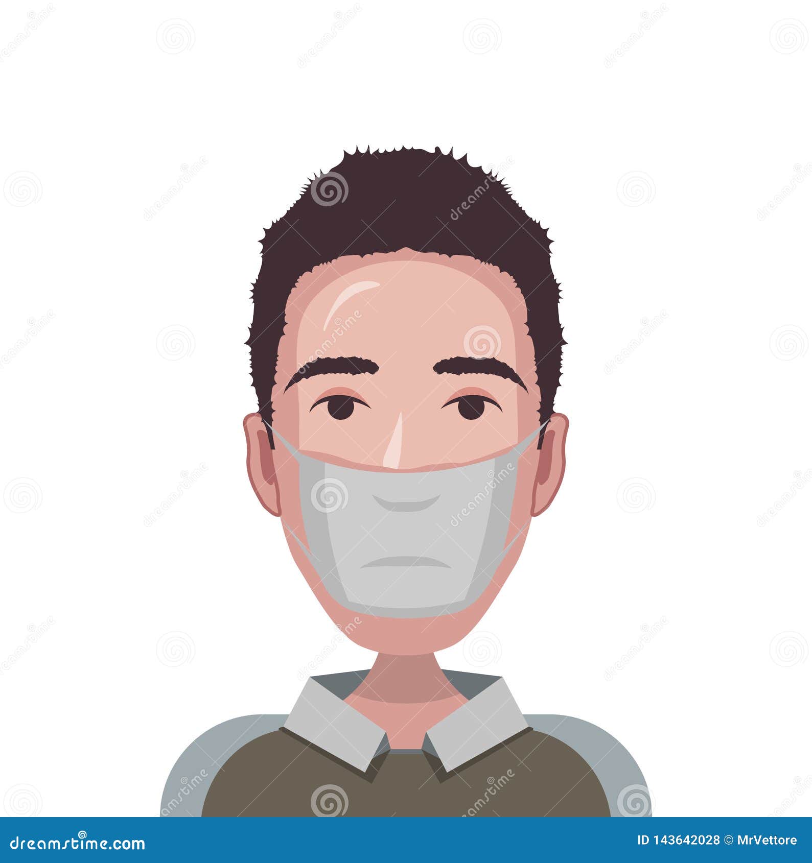 Man in a Mask because of Fine Dust in Air. Dusty Air Pollution. Vector ...