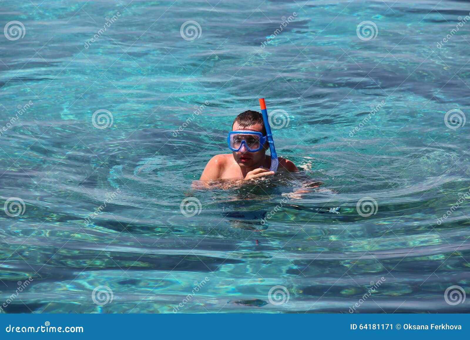 A Man in a Mask Floats in the Mediterranean Sea Stock Image - Image of ...