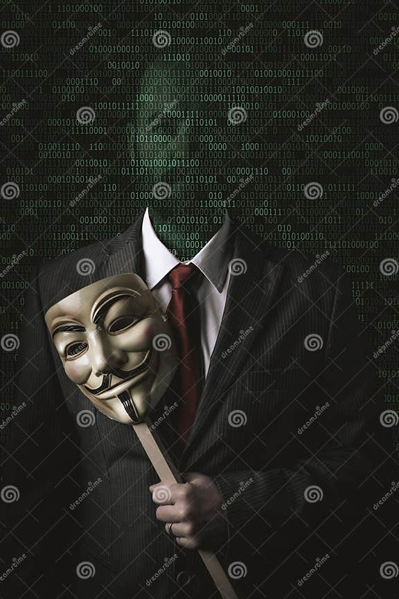 Man with Mask in Hand and Binary Code Background Stock Image - Image of ...