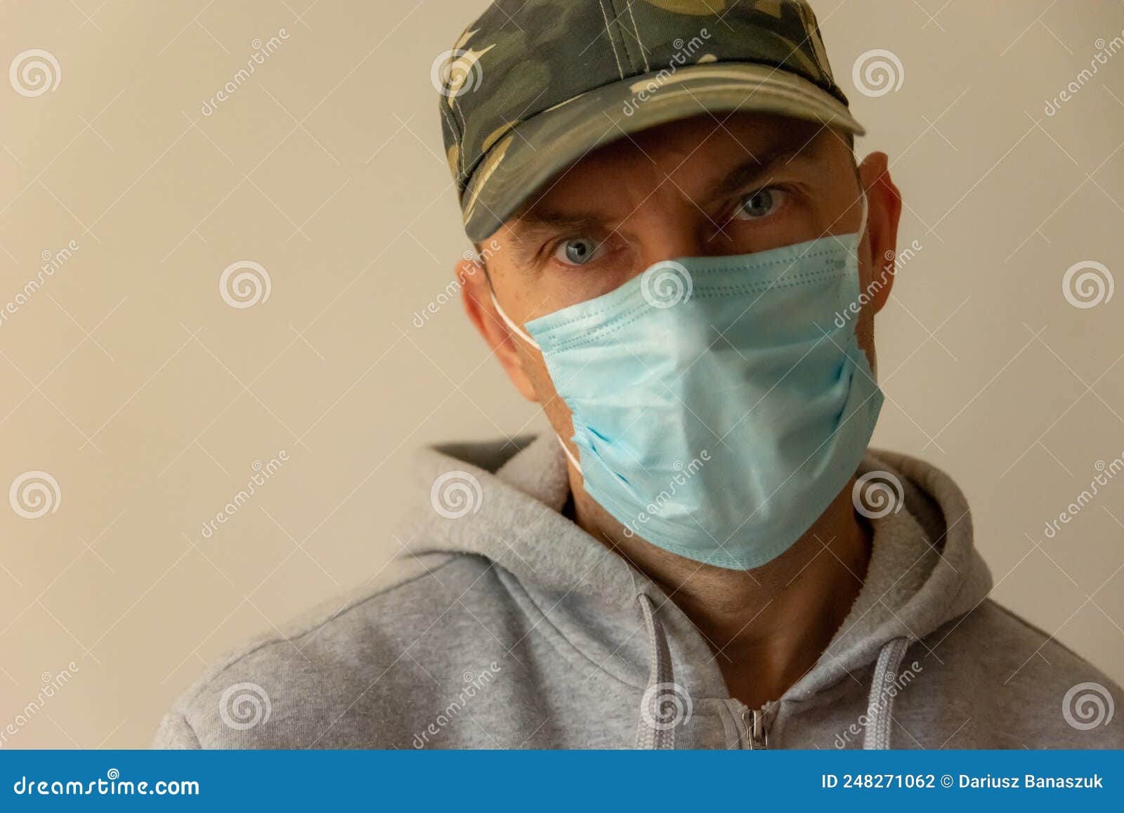 The Man with the Blue Mask on His Face Stock Photo - Image of medical ...