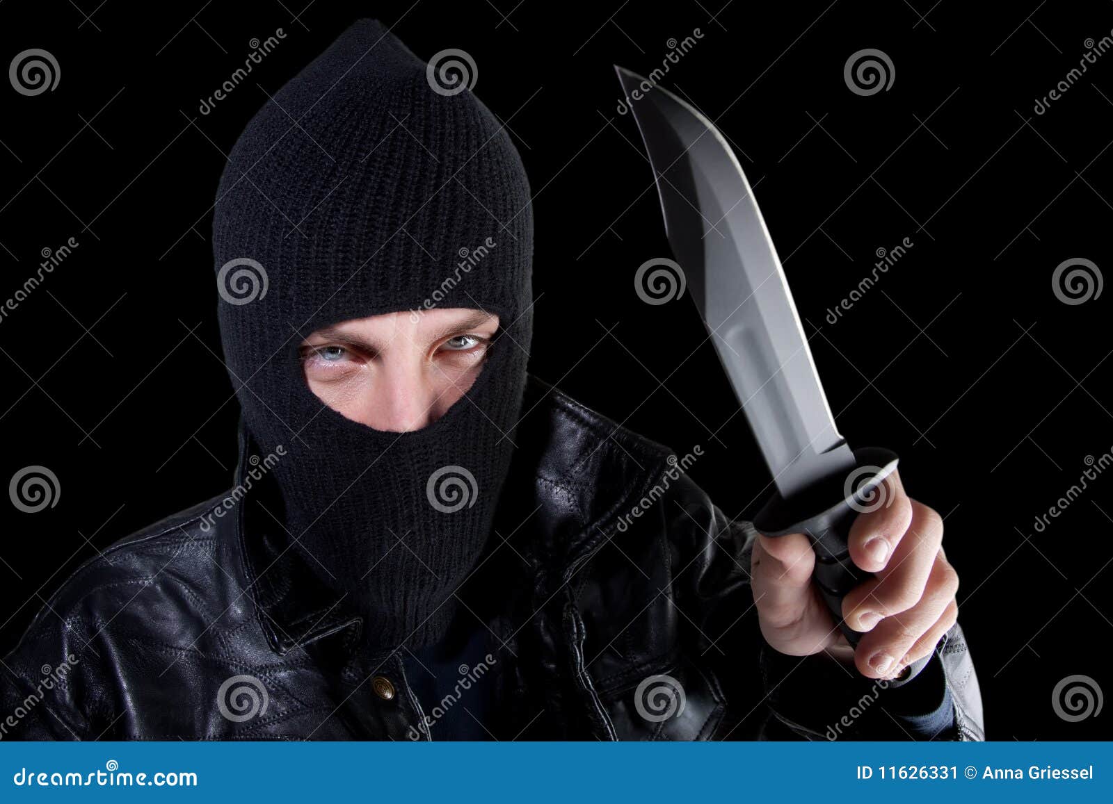Man in Mask with Large Knife on Black Stock Image - Image of knit ...