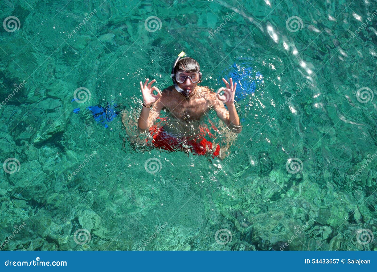 Man with Mask Snorkeling and Doing Ok Sign Stock Image - Image of ...