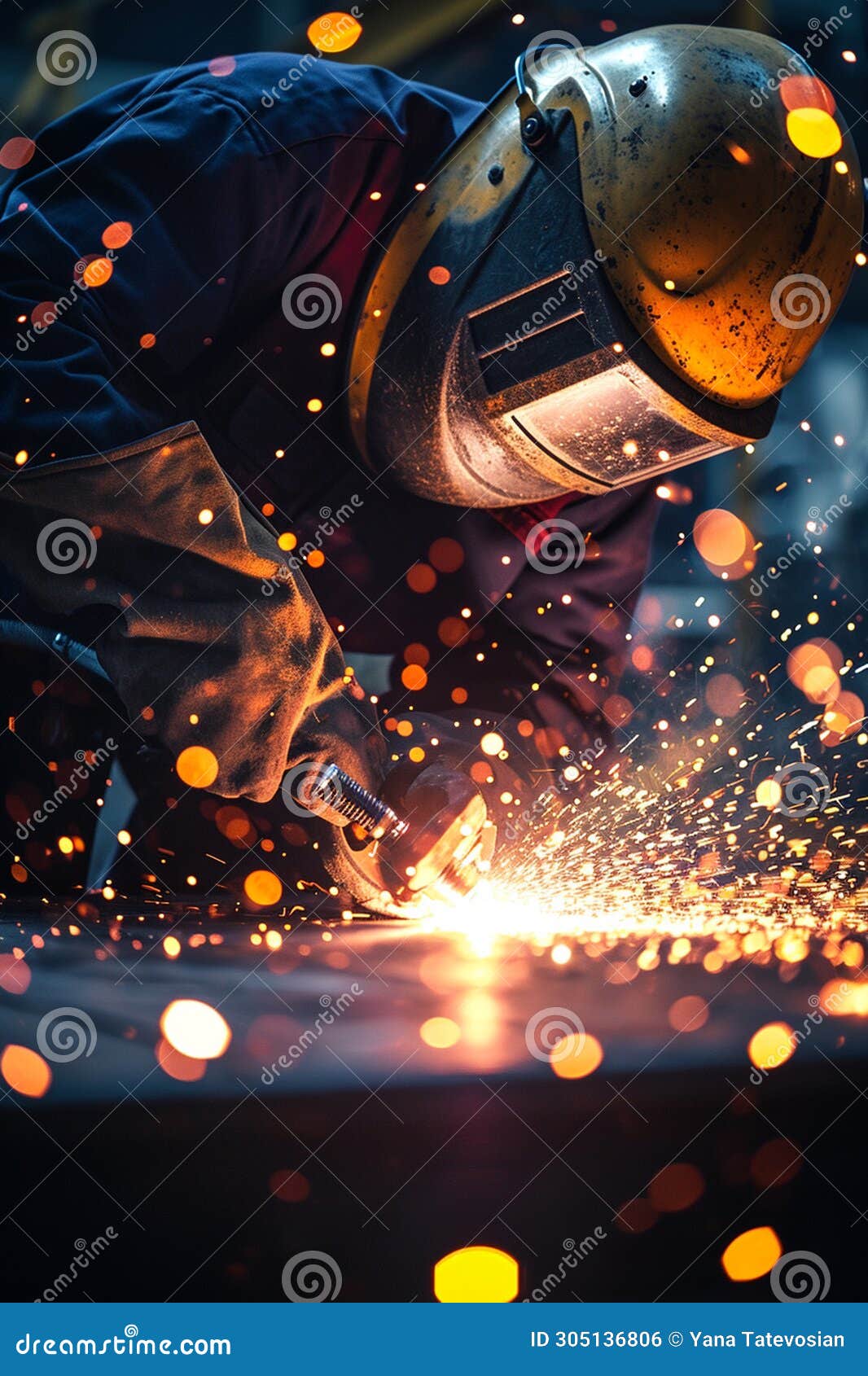 A Man in a Mask Works with a Welding Machine. Selective Focus Stock ...
