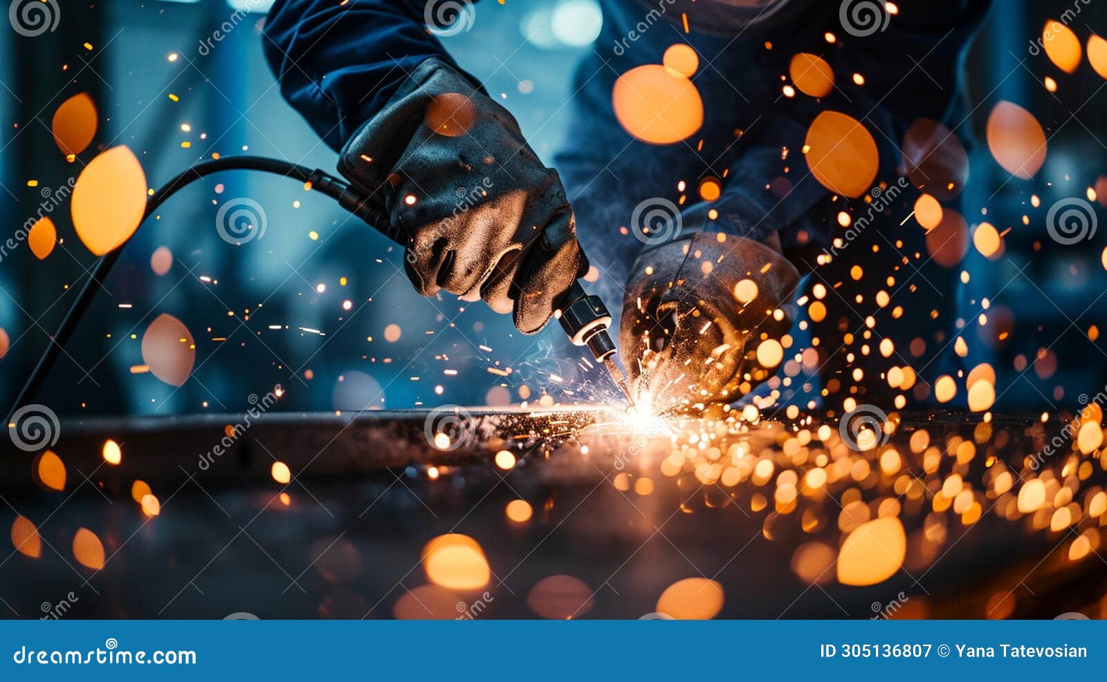 A Man in a Mask Works with a Welding Machine. Selective Focus Stock ...