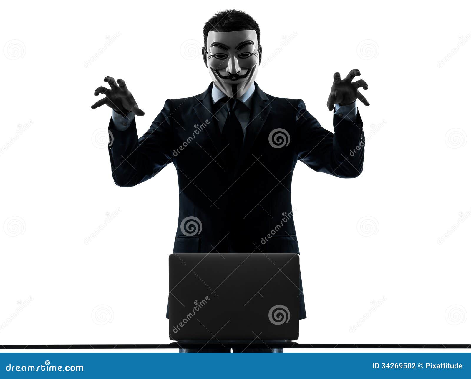 Man Masked Anonymous Group Member Computing Computer Menacing Si ...