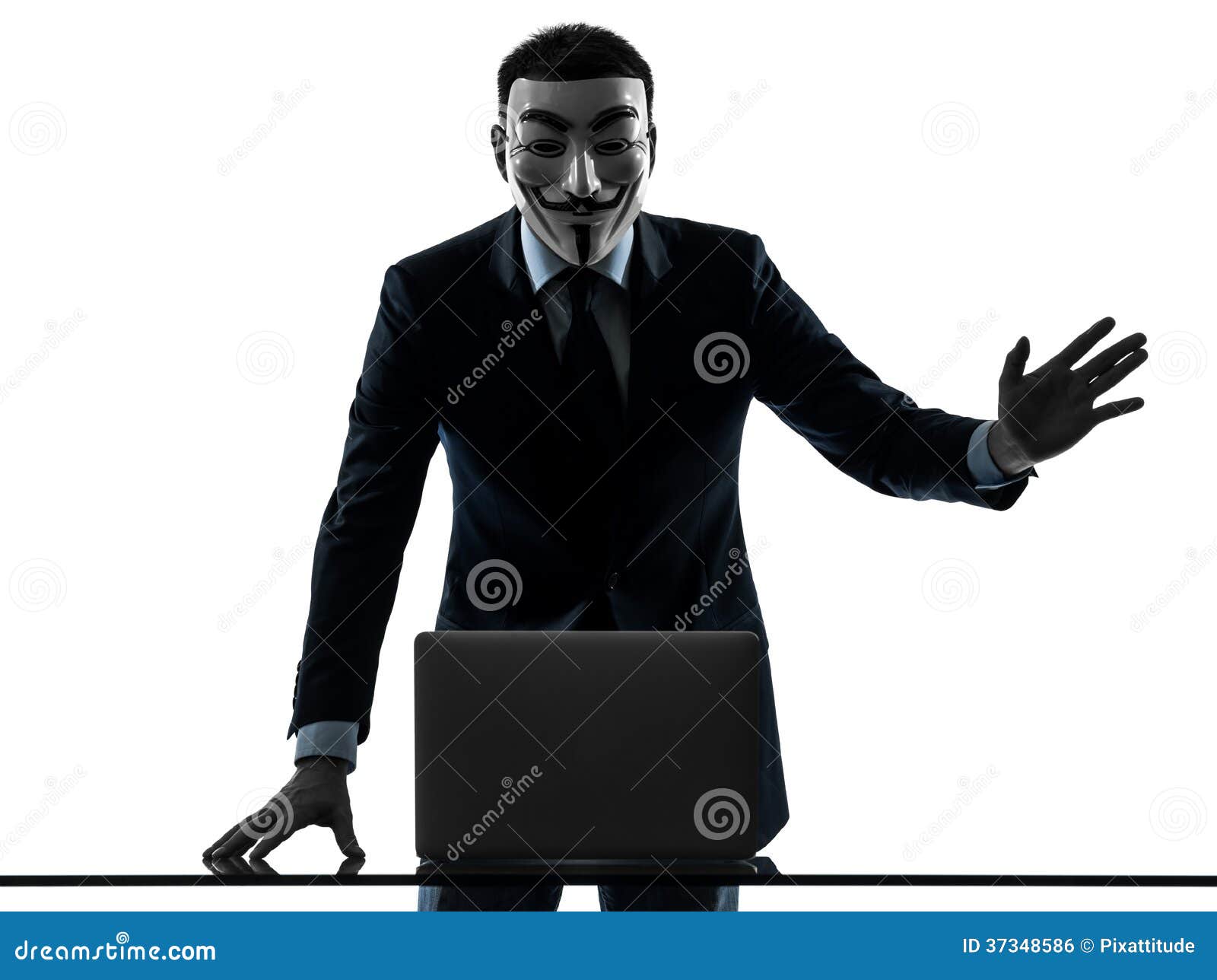 Man Masked Anonymous Group Member Computing Computer Saluting Si ...