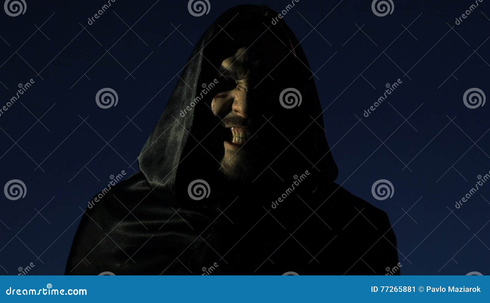 Man Masked in Terror in Raincoats Turning in Darkness Stock Video ...