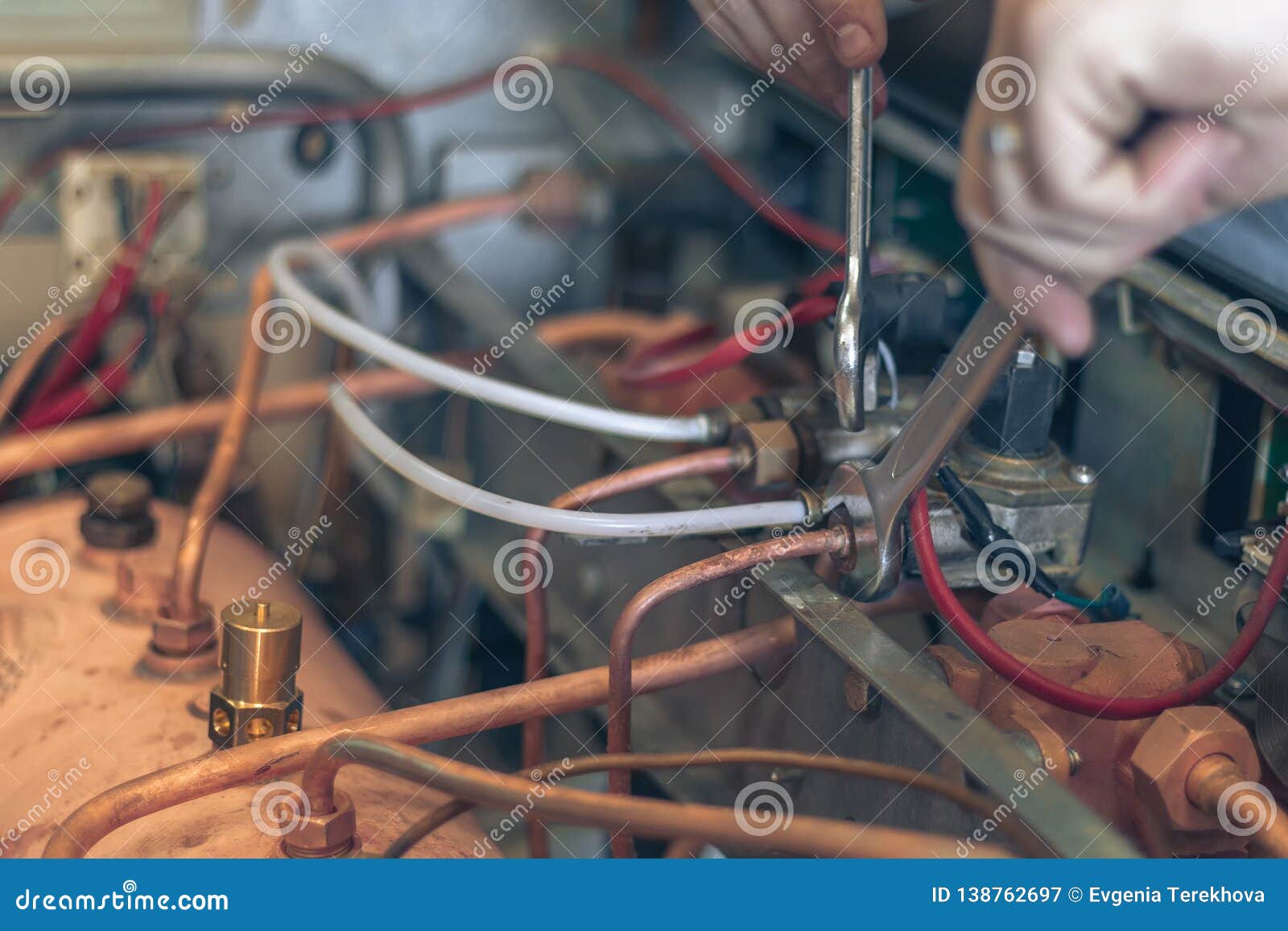 Man Master Repairs Coffee Machine with Wrenches Stock Image - Image of ...