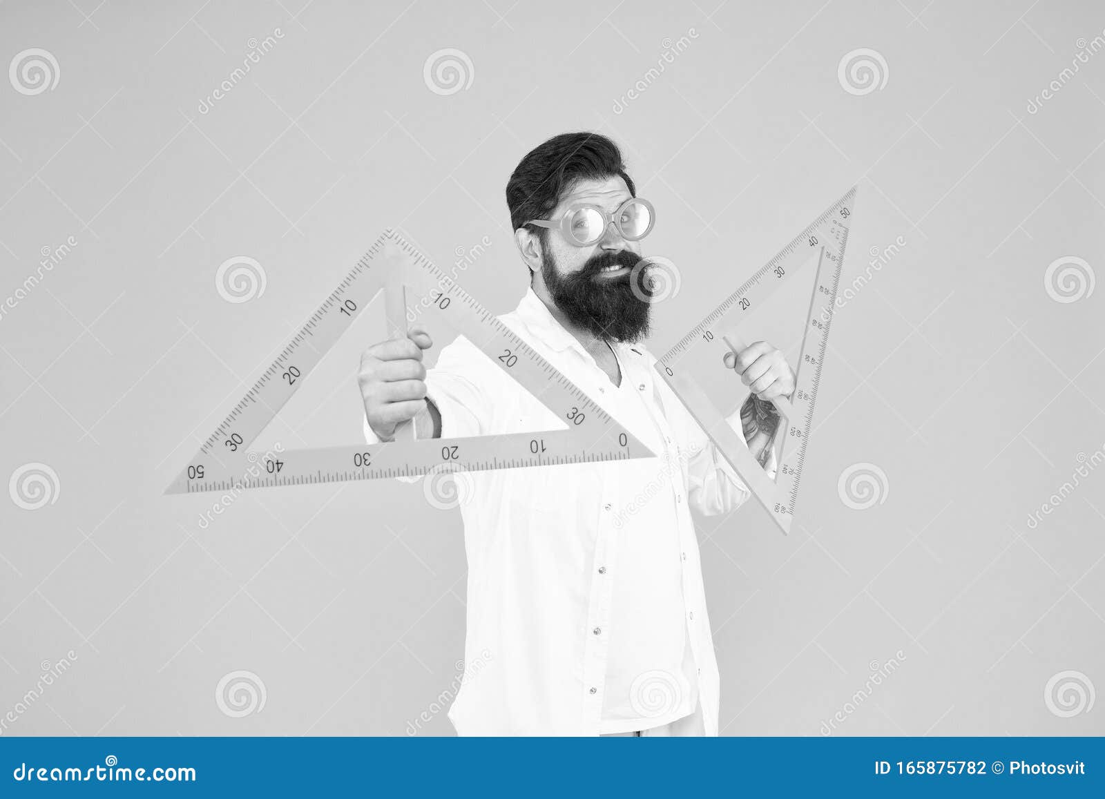 Man Math Lesson. Bearded Nerd Triangle. Geometry Teacher. Student Using ...