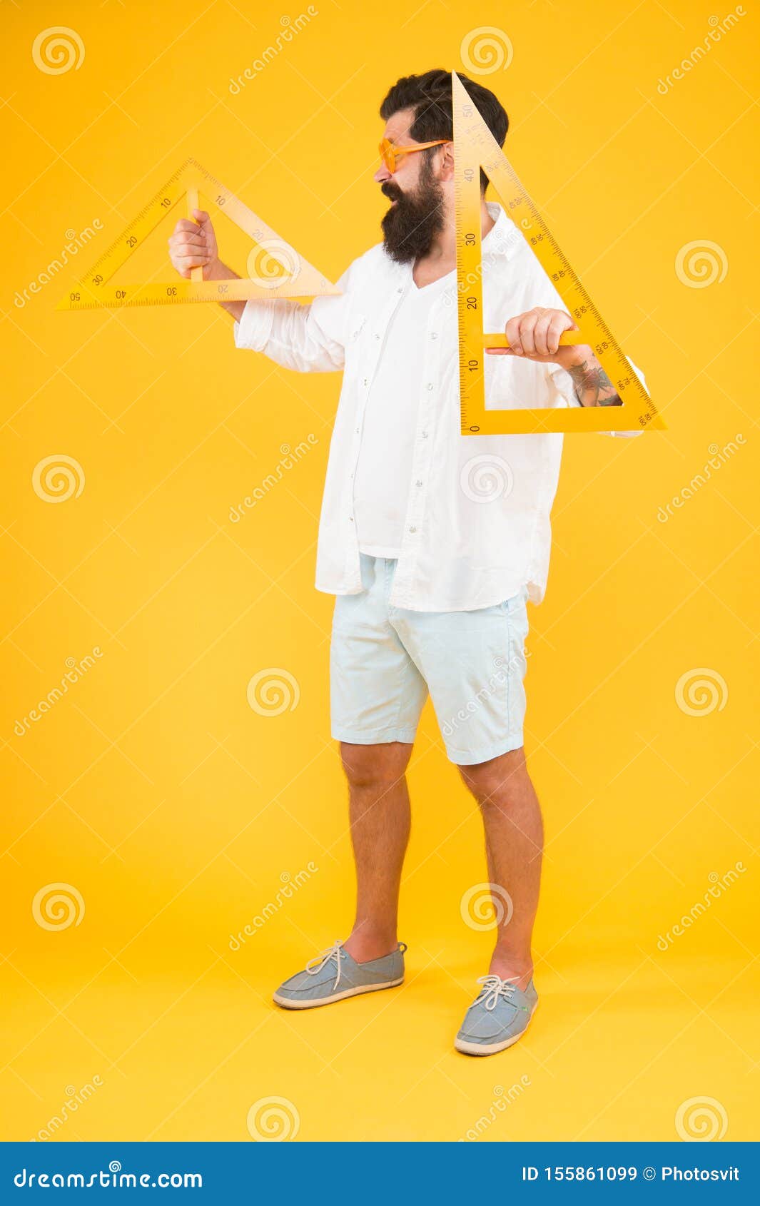 Man Math Lesson. Student Using Measuring Instrument. Engineering ...