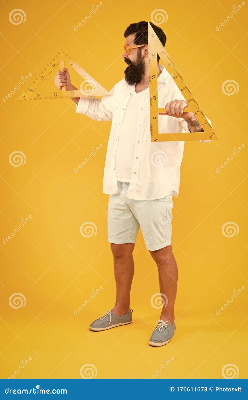 Man Math Lesson. Student Using Measuring Instrument. Engineering ...