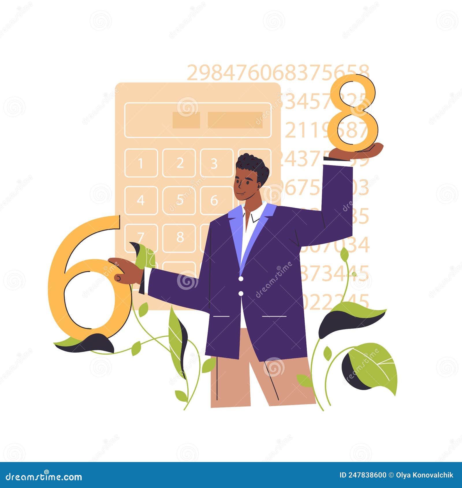 Man with Mathematical Thinking or Accountant Working with Numbers ...
