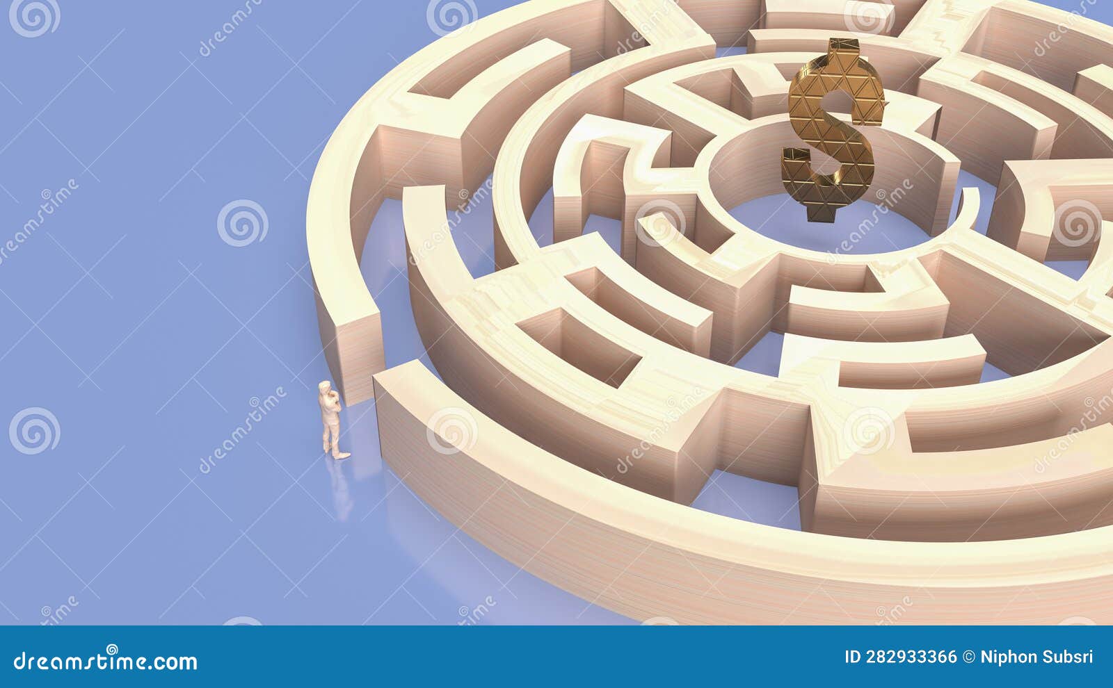 The Man and Maze To Gold Dollar Symbol 3d Rendering Stock Illustration ...