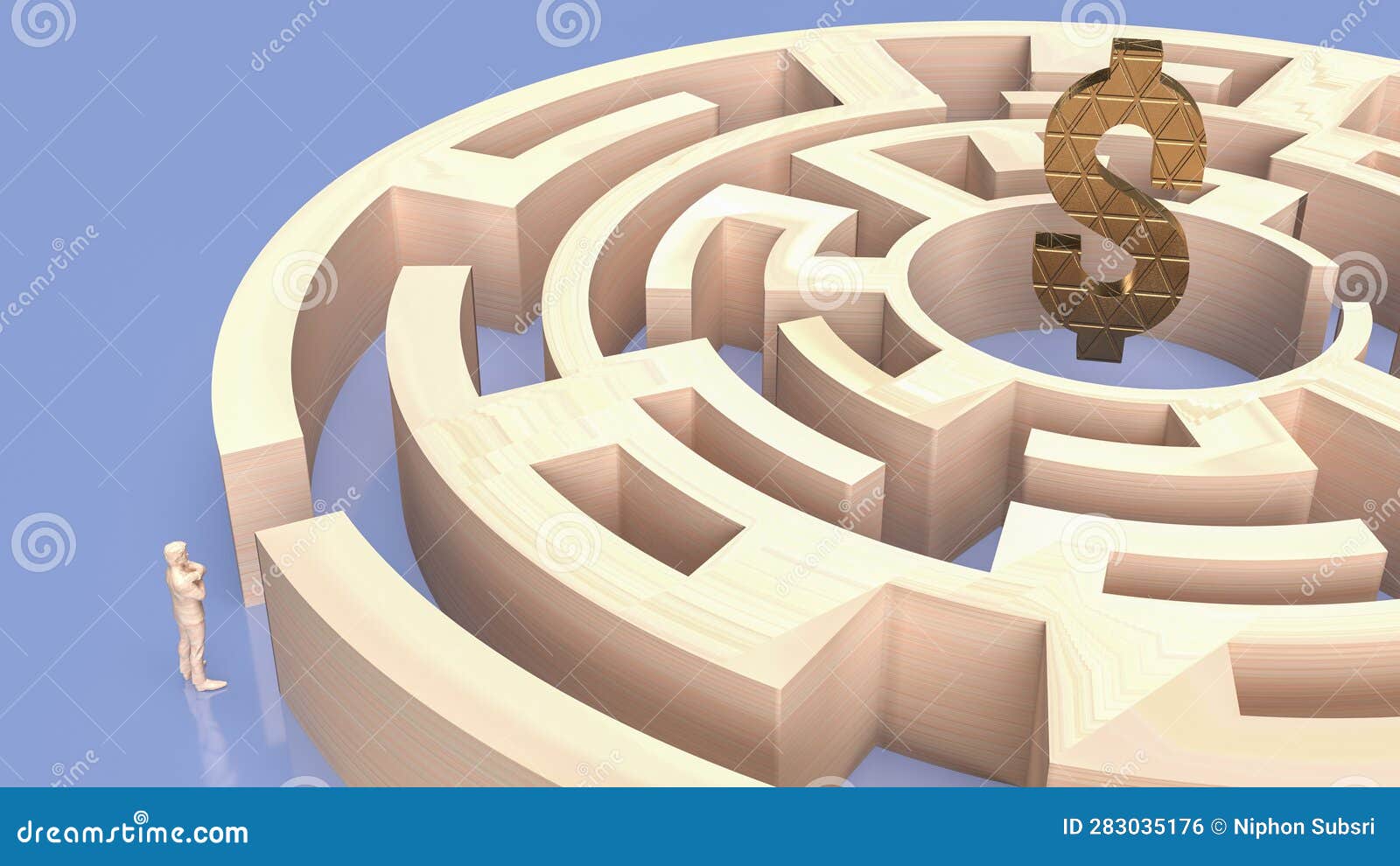 The Man and Maze To Gold Dollar Symbol 3d Rendering Stock Illustration ...