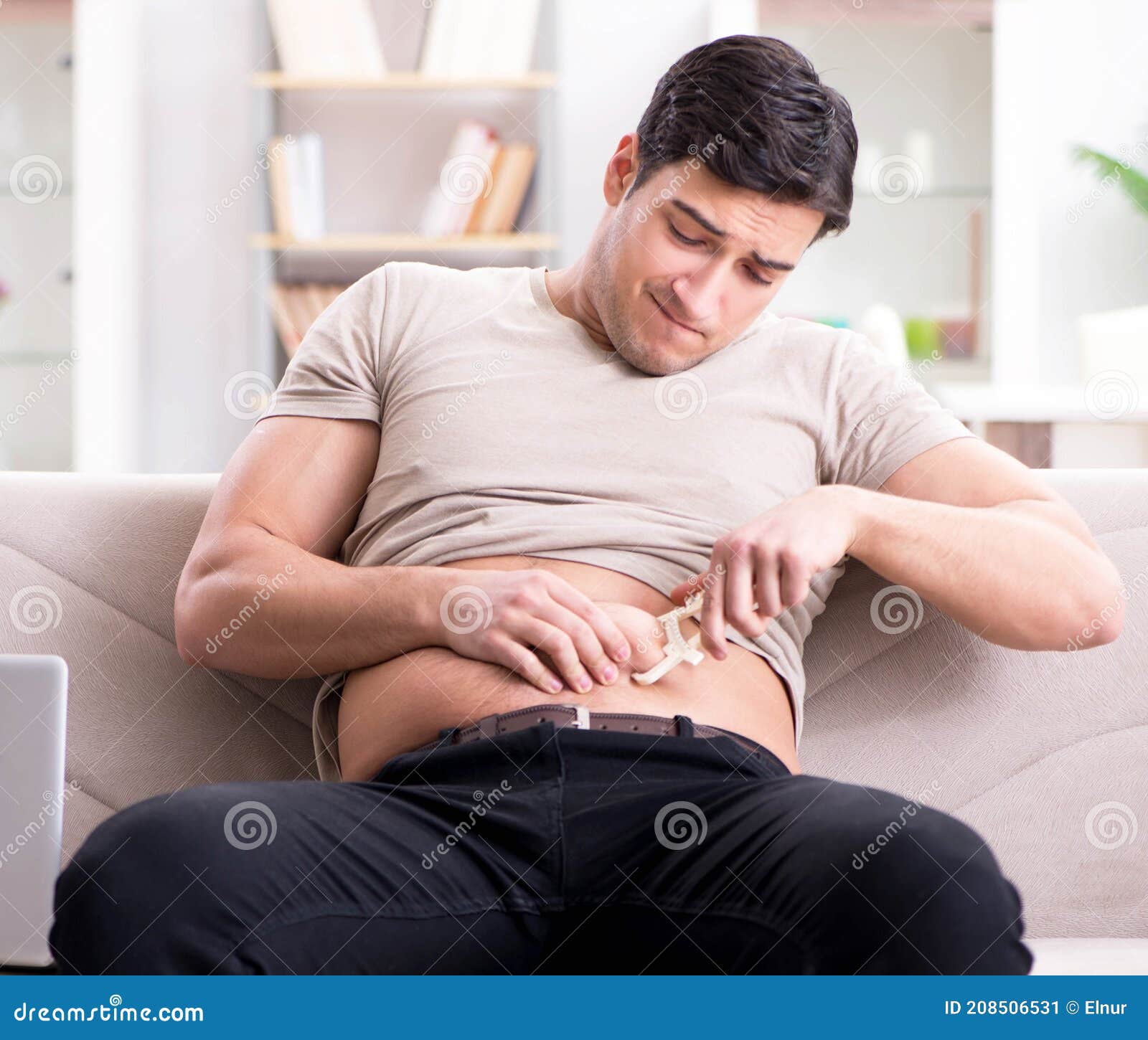Man Measuring Body Fat with Calipers Stock Image - Image of dieting ...