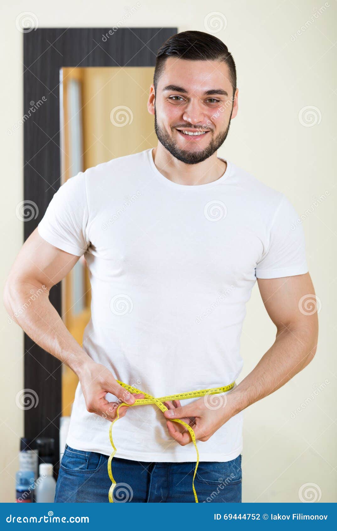 Man measuring body stock photo. Image of beauty, male - 69444752