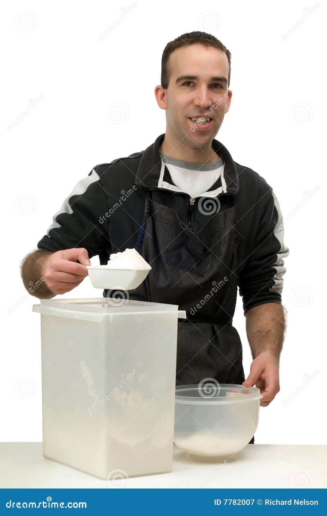 Man Measuring Flour stock image. Image of apron, happy - 7782007