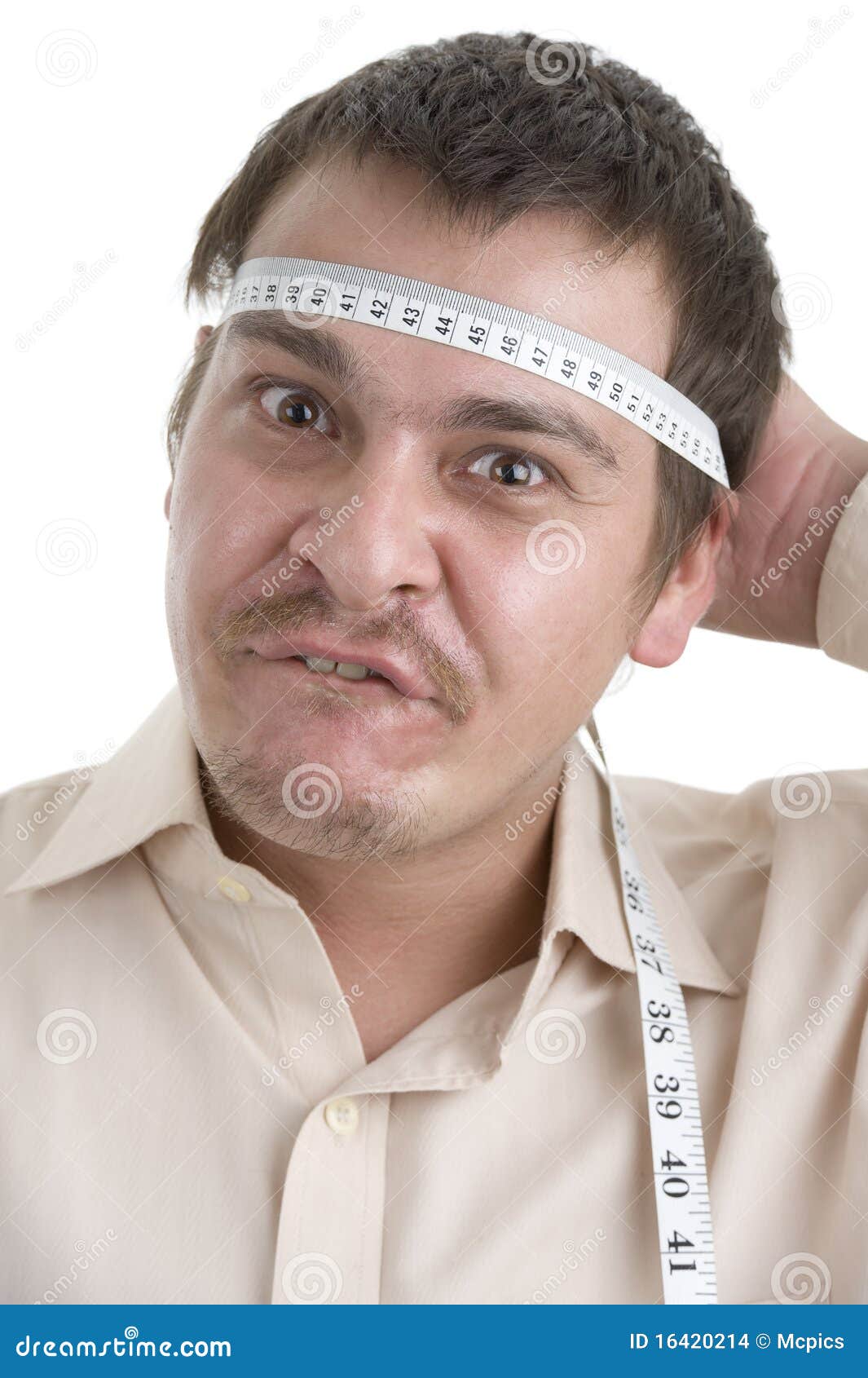 Man measuring his head stock photo. Image of tape, centimeter - 16420214